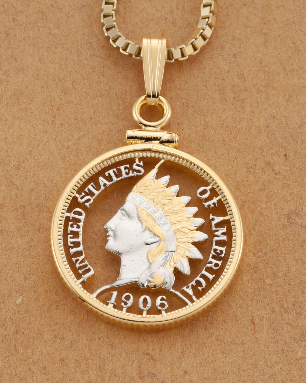 The Difference World Coin Jewelry American Indian Pendant, Hand Cut United States One Cent, (# 500)