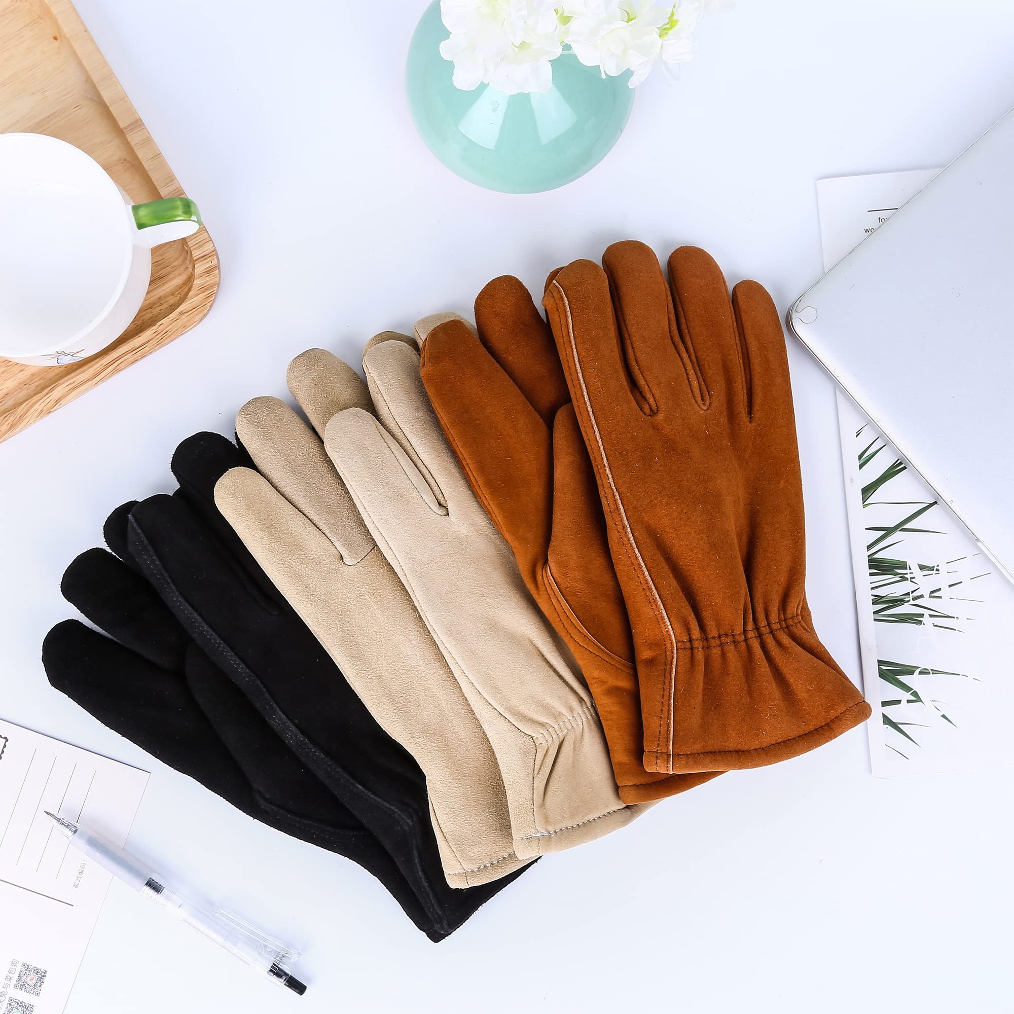 SKYDEER Winter Work Gloves with Windproof & Wear-Resistant & Thick Full Deerskin Leather Suede and 3M Thinsulate Insulation (SD8671T/L)