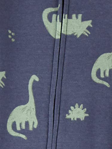 Simple Joys by Carter's Toddler Boys' Snug-Fit Footed Cotton Pajamas, Pack of 3, Green Stripe/Grey Heather/Indigo Wash Dinosaur, 3T