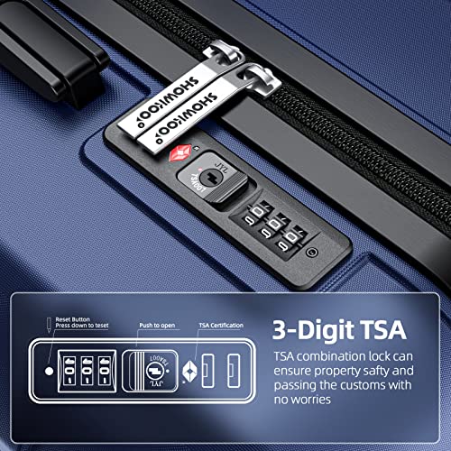 SHOWKOO Luggage PC+ABS Durable Expandable Hardside Suitcase with Double Spinner Wheels TSA Lock, 24-Inch, Blue