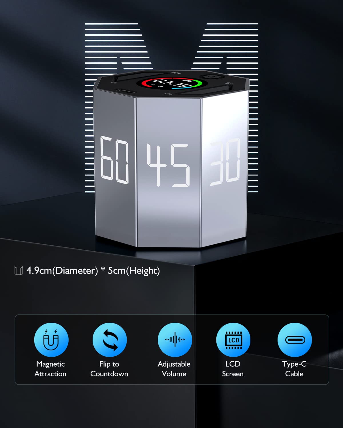 Pomodoro Timer, Magnetic Visual Timer with Flip Countdown, Silent & Alarm, Ideal ADHD Tools for Adults/Kids, Small Cube Digital Timer for for Office Productivity, Kitchen Cooking, Work, Study