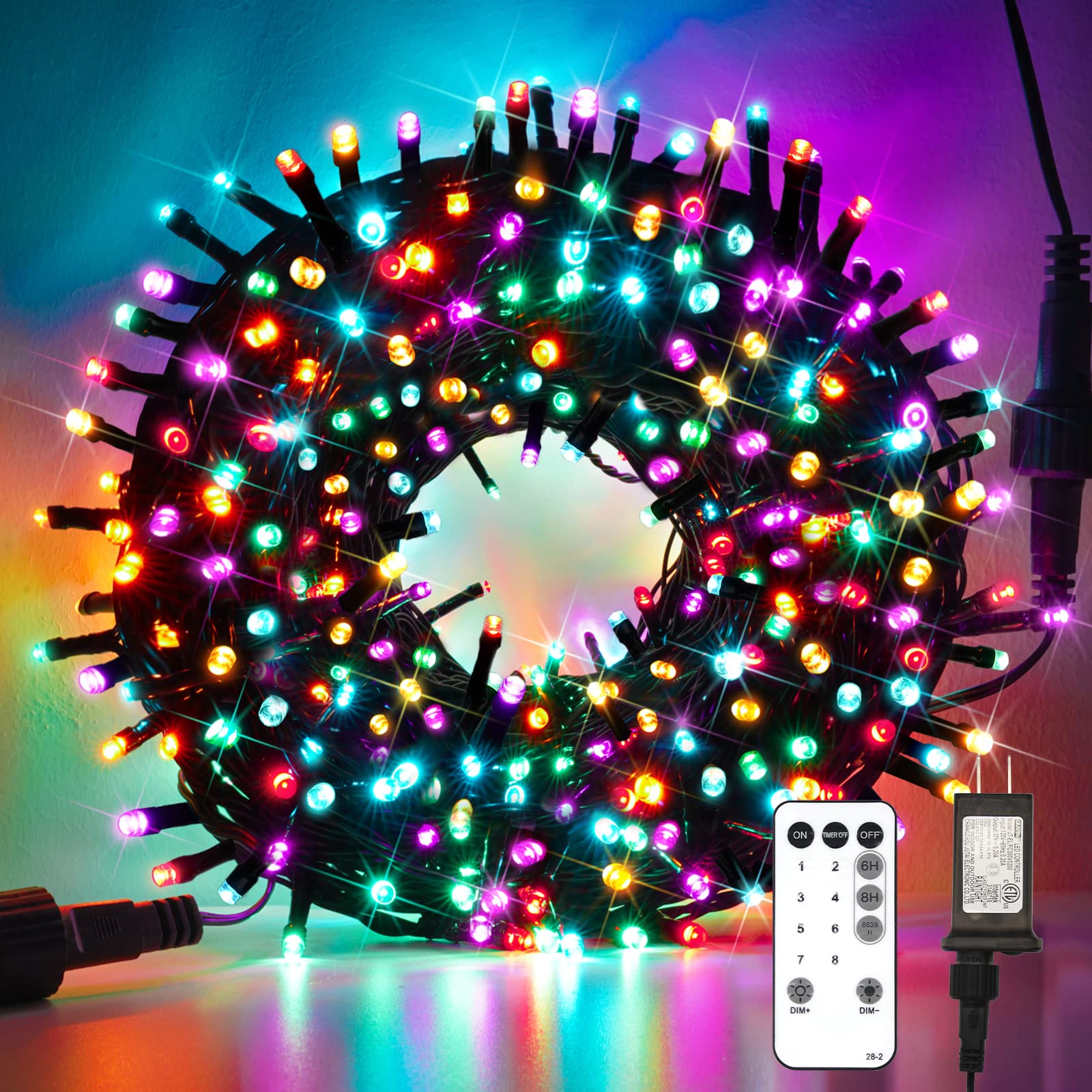 suddus 200 LED Multicolor Christmas Lights, 8 Modes Blinking Christmas Tree Lights with Remote, Colored Christmas String Lights for Outdoor Indoor Party Decoration