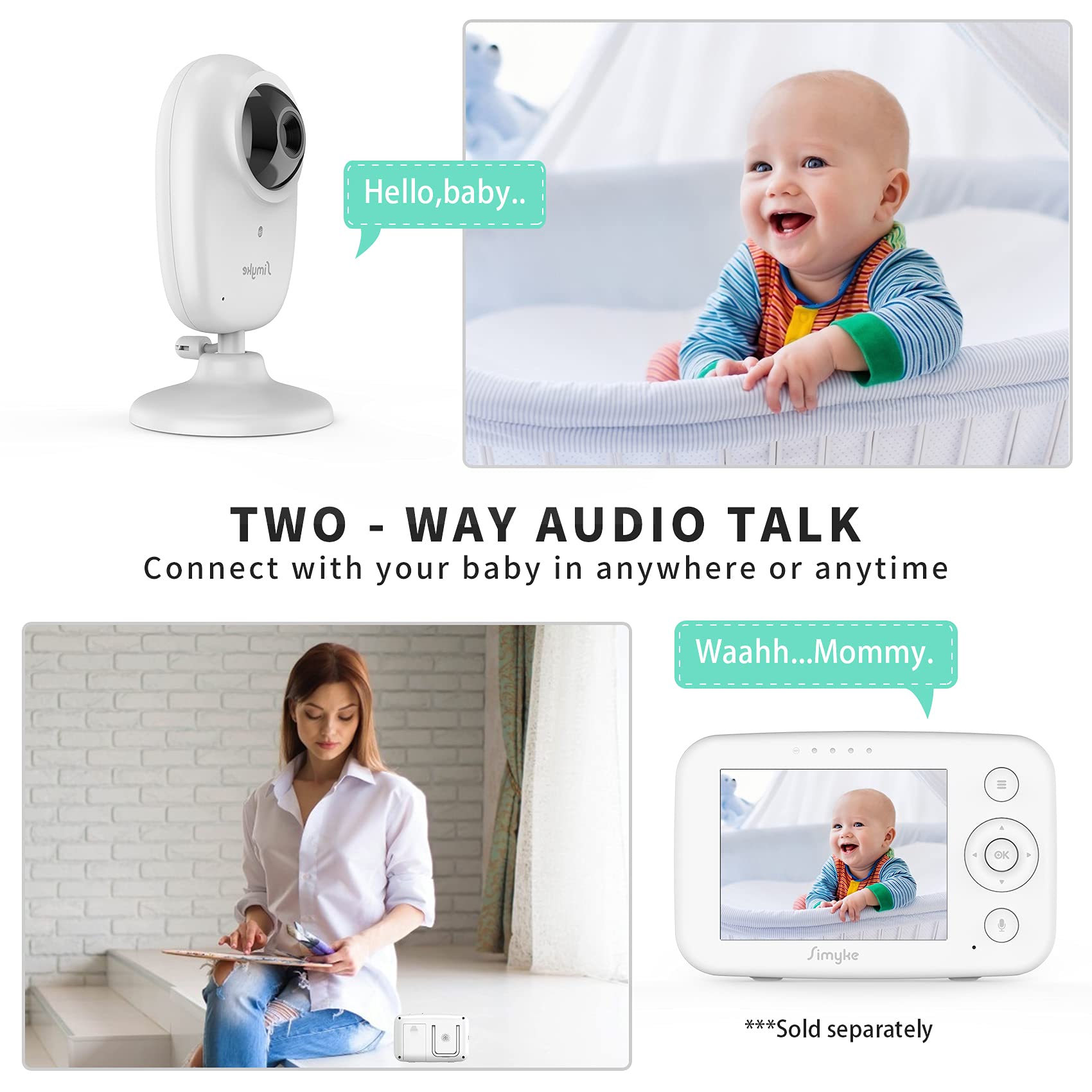 Simyke Additional Camera Add-on Baby Monitor Camera Unit for U0s Video Baby Monitor System