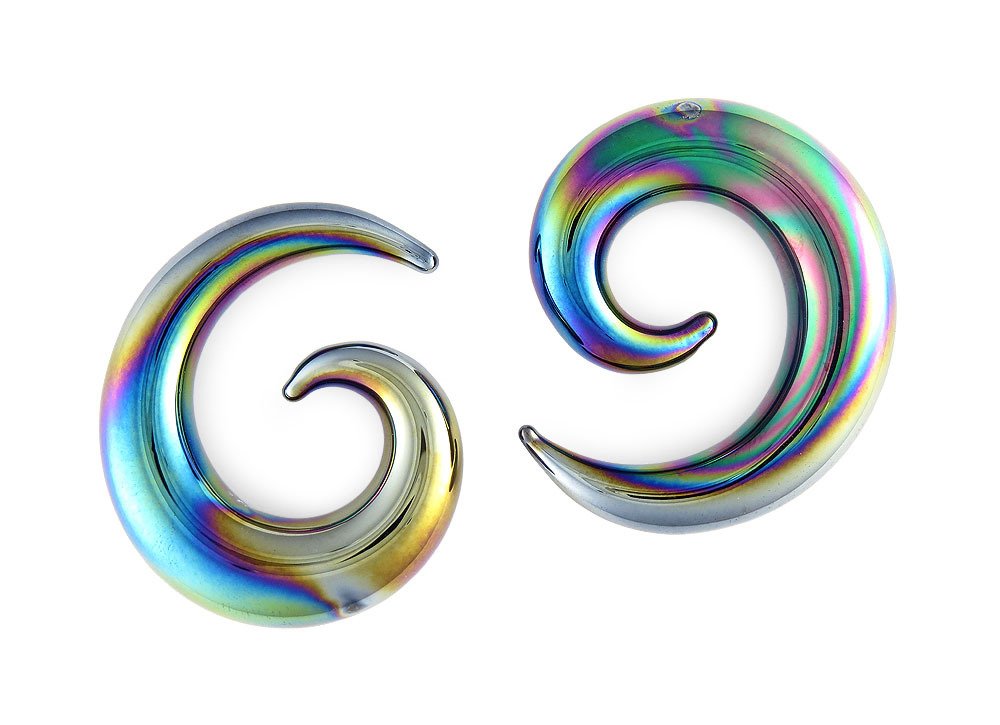 Scrap Metal 23 Pair Black Pearl Iridescent Glass Spiral 00g 00 Gauge 10mm