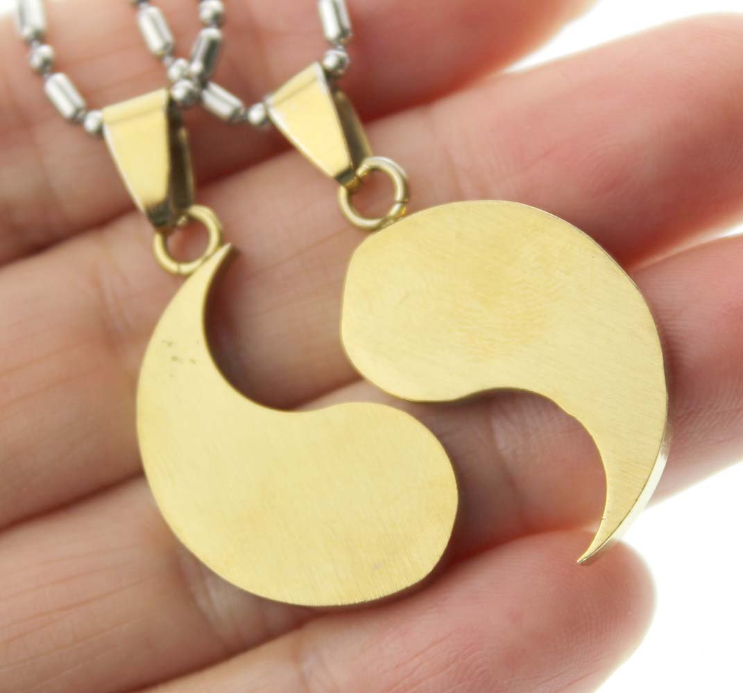 R.H. Jewelry Mens Womens Lovers Couple Stainless Steel Yin Yang Two Piece Pendant Necklace Set