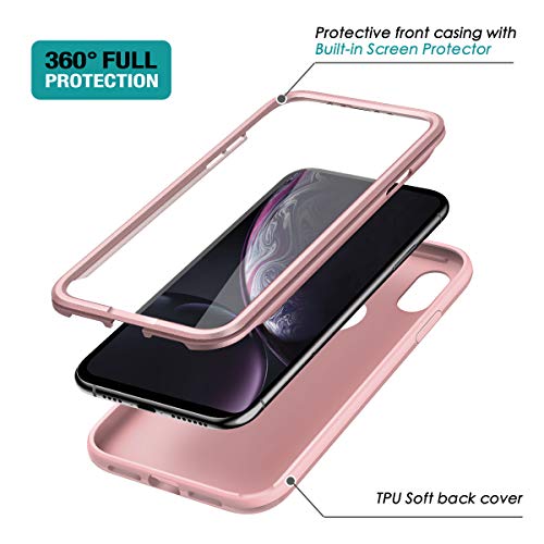 SURITCH Case for iPhone Xs Case/iPhone X, [Built-in Screen Protector] Matte Full-Body Protection Hard PC Bumper + TPU Rubber Shockproof Cover Compatible with iPhone Xs/iPhone 10 (Rose Gold)