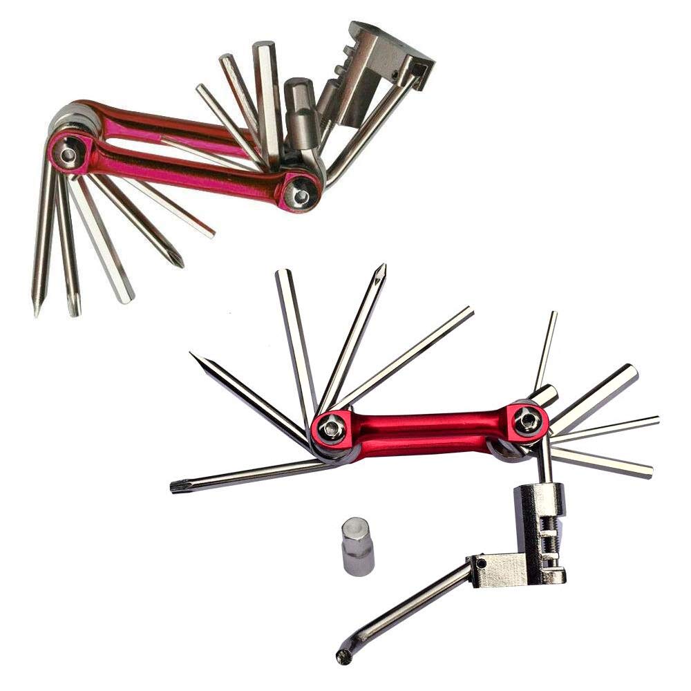 WAKAKA Outdoor Lightweight Durable Compact 11 in 1 Bicycle Multi Tool Sets Mountain Bike Cycling Multi Repair Perfect Tools for DIY Bicycle Project Accessories (Red)