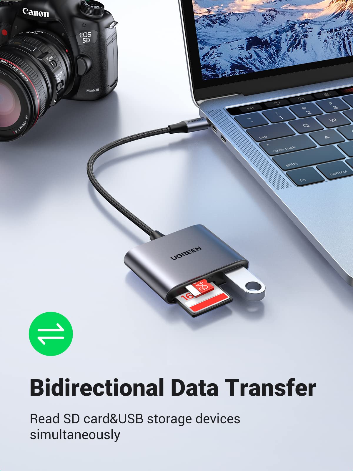 UGREEN USB C SD Card Reader 3 in 1 Type C Card Adapter Micro SD Memory Card Reader for TF SD SDXC SDHC MMC RS-MMC Micro SD SDXC SDHC Cards Compatible with Steam Deck, Hubs, MacBook Mini 2023/Pro
