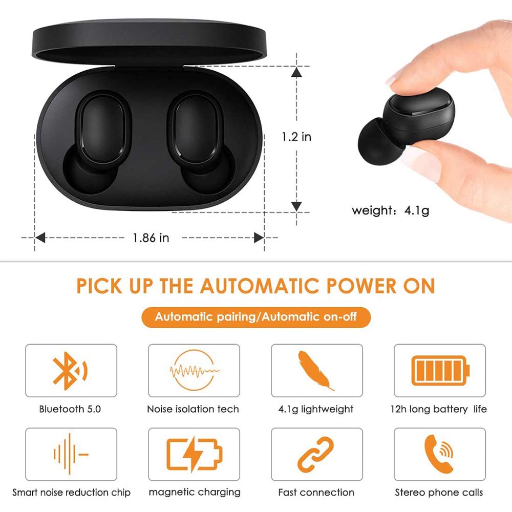 Xiaomi Mi True Wireless Basic S Bluetooth 5.0 Headphones Stereo Bass with Microphone AI Control Hands-Free Headphones Black (Global Version)