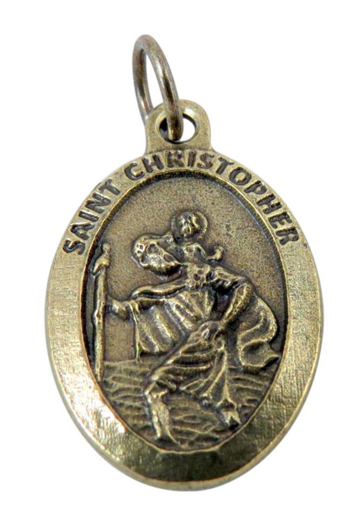 Religious Gifts Bronze Tone Patron of Travel Saint Christopher Pray for Us Medal, 1 Inch