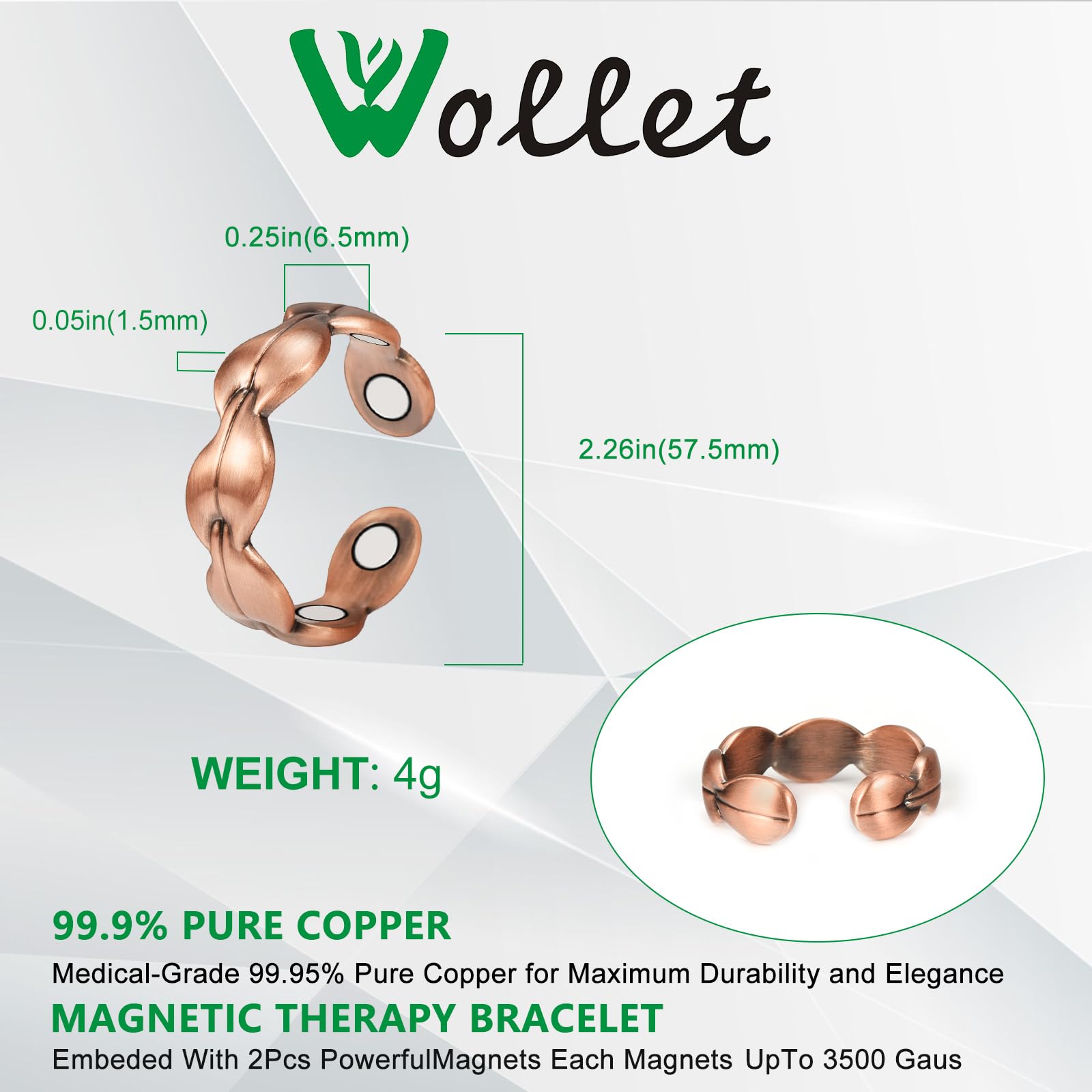 Wollet 99.9% Pure Copper Magnetic Ring for Women Men, Copper Rings with Magnets Adjustable Copper Ring Jewelry Gift