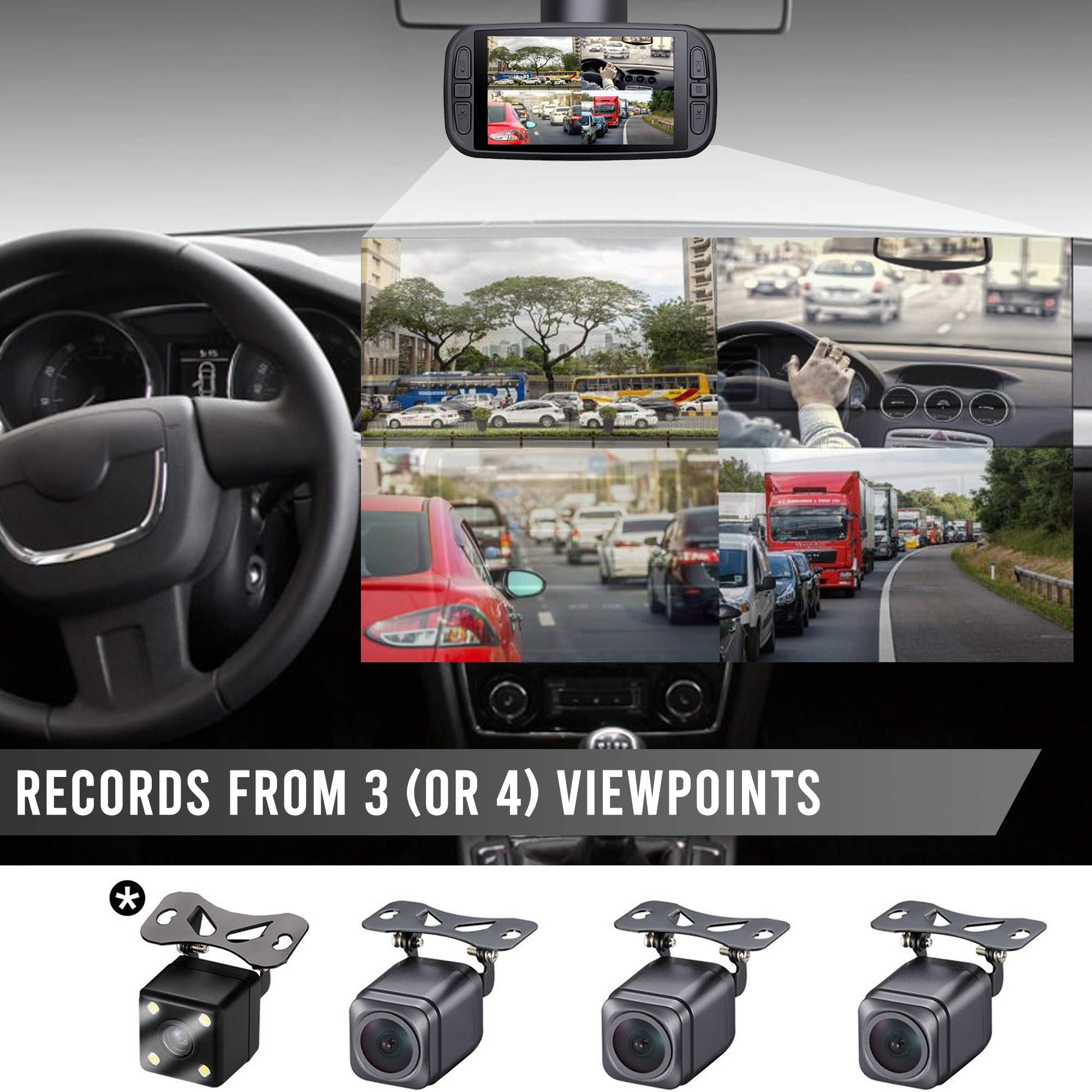 Top Dawg TDEAGLEEYE4 EagleEye4: 3 Cam GPS Dash Cam System with 4 Inch LCD, 1 Power Source and Optional 4th Camera