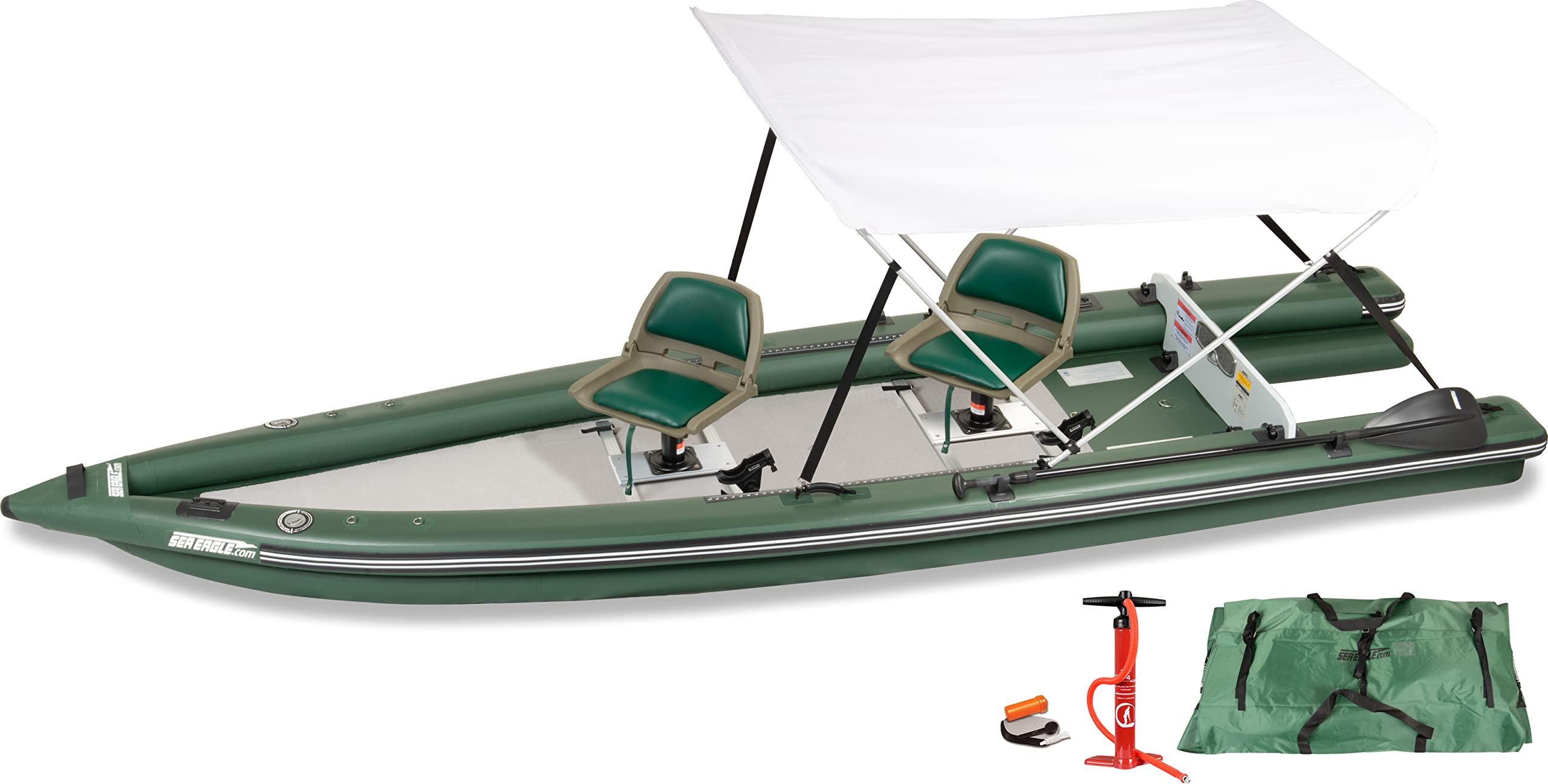 Sea Eagle FSK16 FishSkiff™16 Inflatable Frameless Fishing Boat 2 Person Swivel Seat Canopy Package