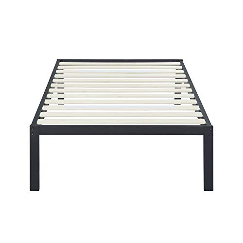 PrimaSleep 14 Inch Modern Metal Platform Bed Frame/Easy Assembly/Mattress Foundation/Wood Slat/No Box Spring Needed/Twin/Black