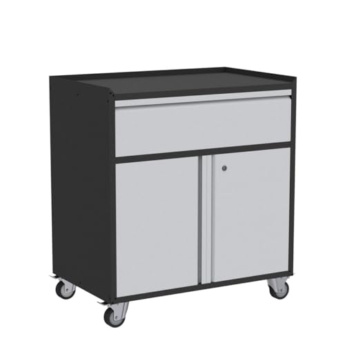 Reemoon Metal Garage Storage Cabinet with Wheels, Rolling Tool Chests & Cabinets with 3 Drawers, Black & Gray