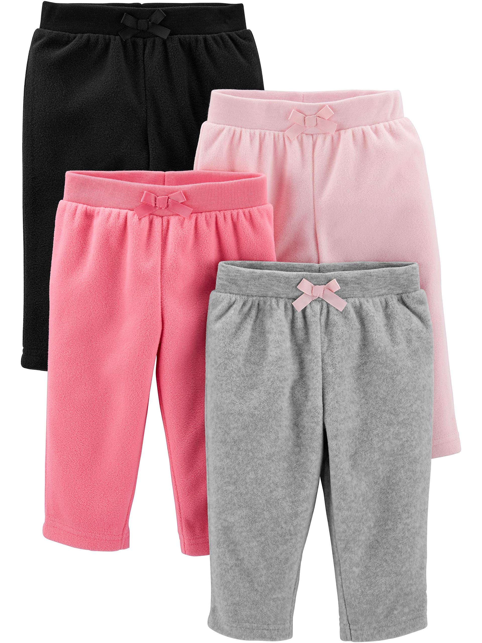 Simple Joys by Carter's Baby Girls' 4-Pack Fleece Pants, Pink/Black/Grey Heather, 24 Months
