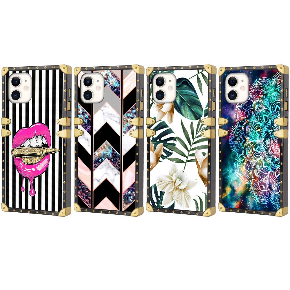 Square Case Compatible iPhone 11 2019 6.1 Inch Pink Lips Luxury Elegant Soft TPU Shockproof Protective Metal Decoration Corner Back Cover Case iPhone 11 Case