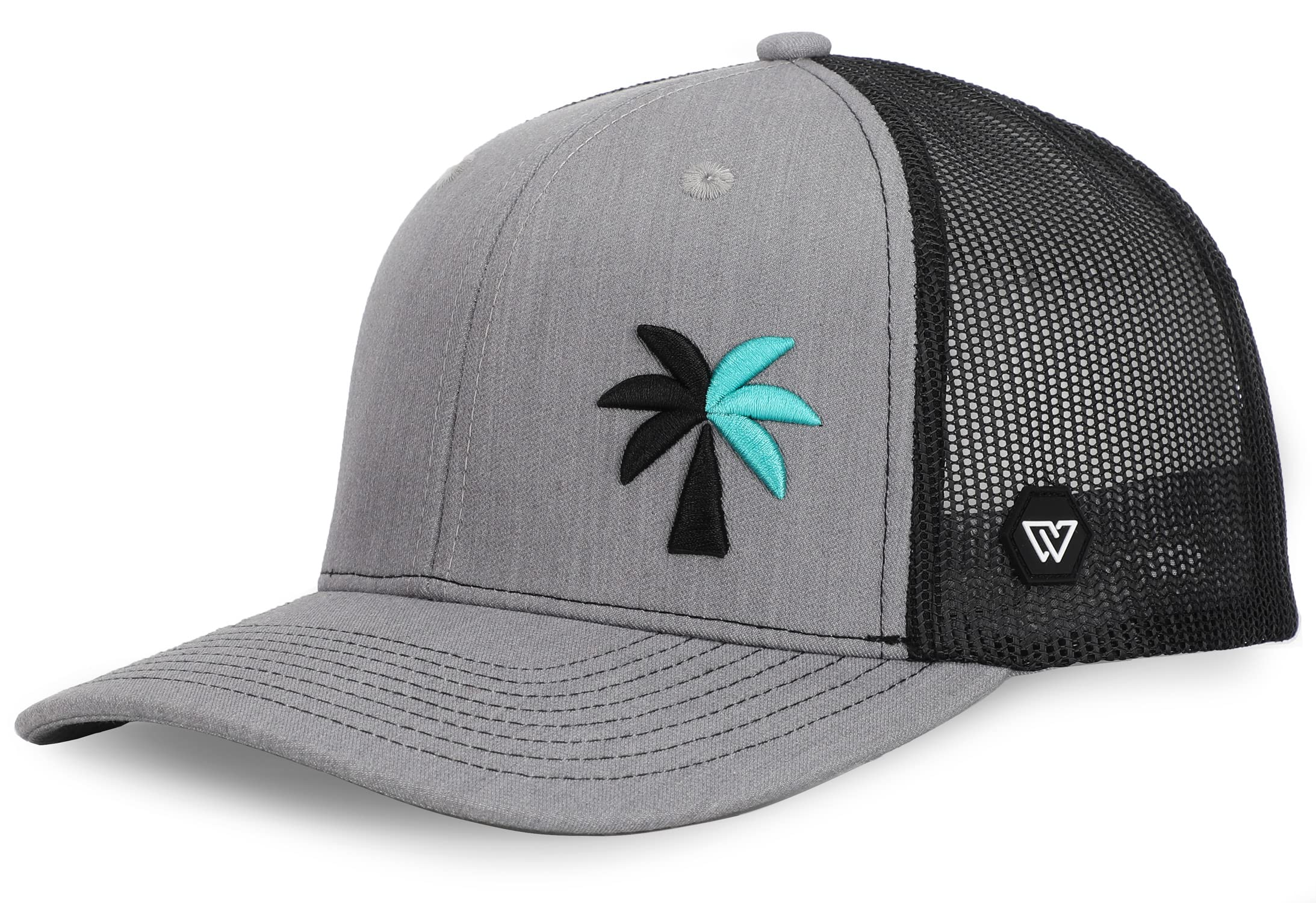 WUE Trucker Hat The Palm Tree Hat Snapback hats for men (Heather Grey/Black)