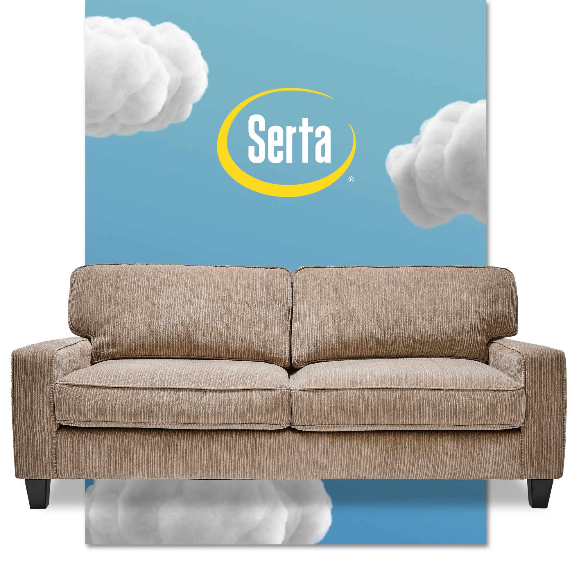 Serta Palisades Upholstered Sofas for Living Room Modern Design Couch, Straight Arms, Soft Fabric Upholstery, Tool-Free Assembly, 73" Sofa, Kingston Beige