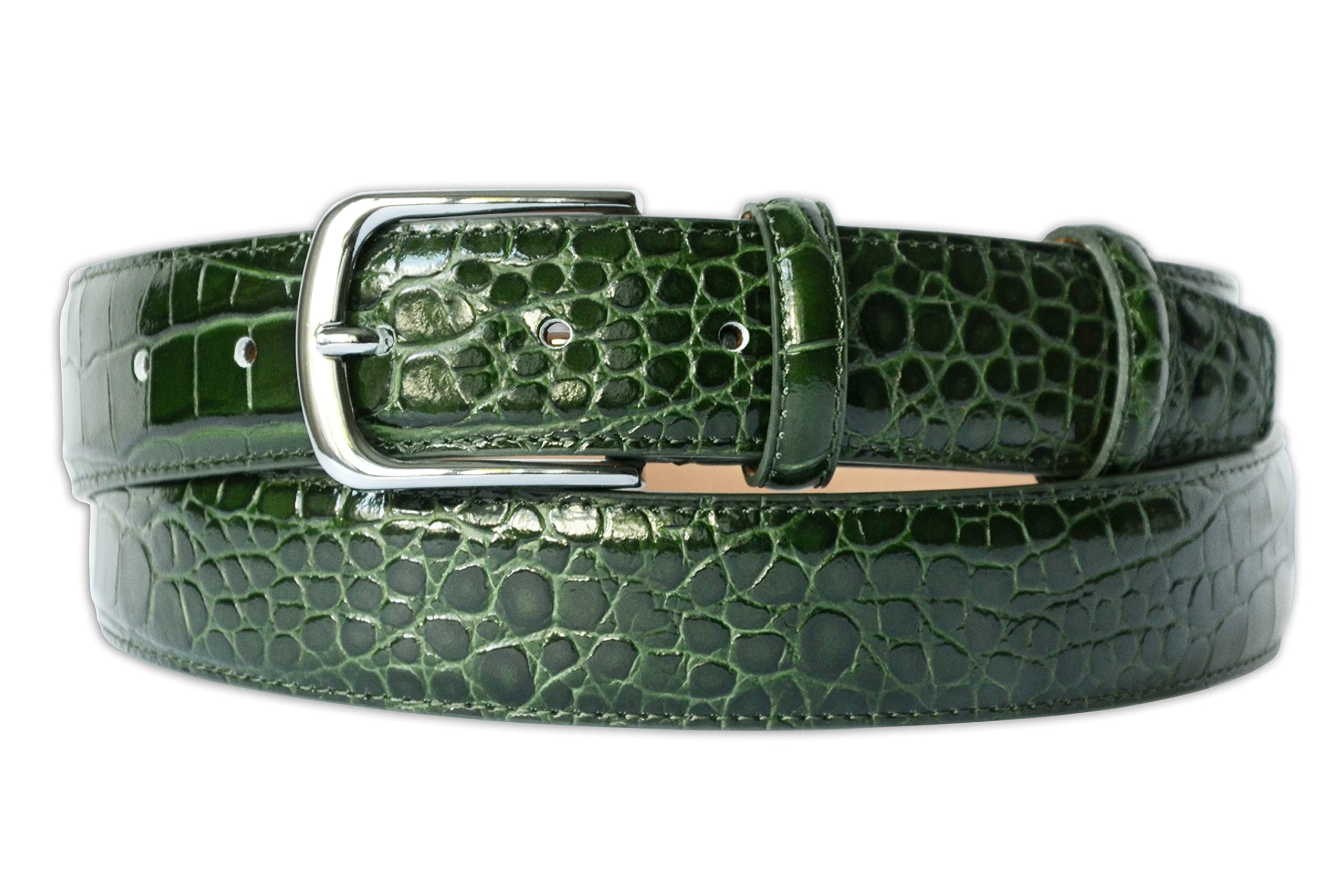 PASQUALE CUTARELLI Mens Crocodile Pattern Italian Leather Belt Green Medium 36 Inches