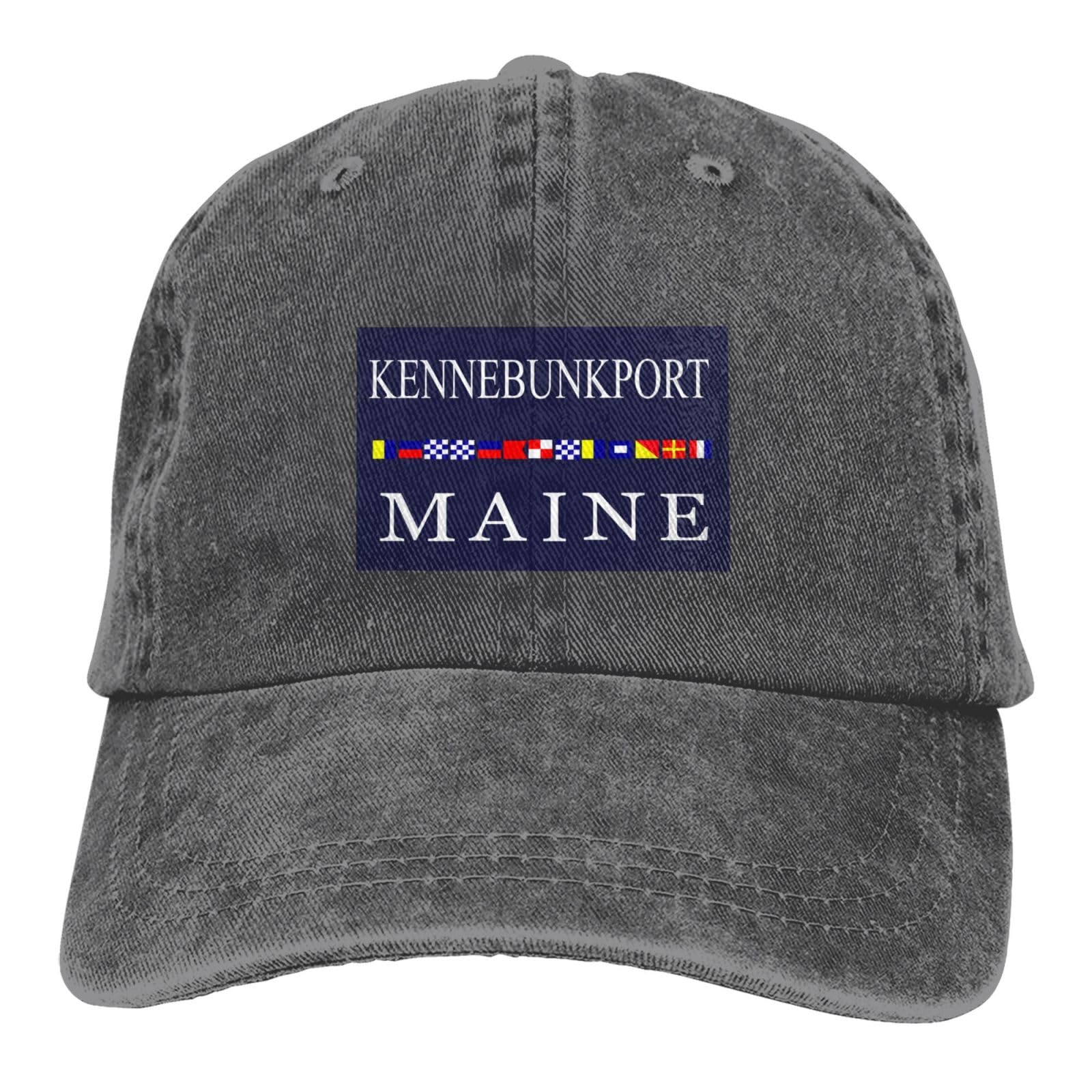 POOEDSO Old Flag of Kennebunkport Maine Baseball Cap for Men Women Adjustable Trucker Hat Cotton Cowboy Hats Deep Heather