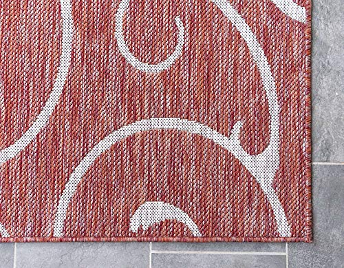 Unique Loom Outdoor Botanical Collection Area Rug - Curl (7' 1" x 10' Rectangle, Rust Red/ Ivory)