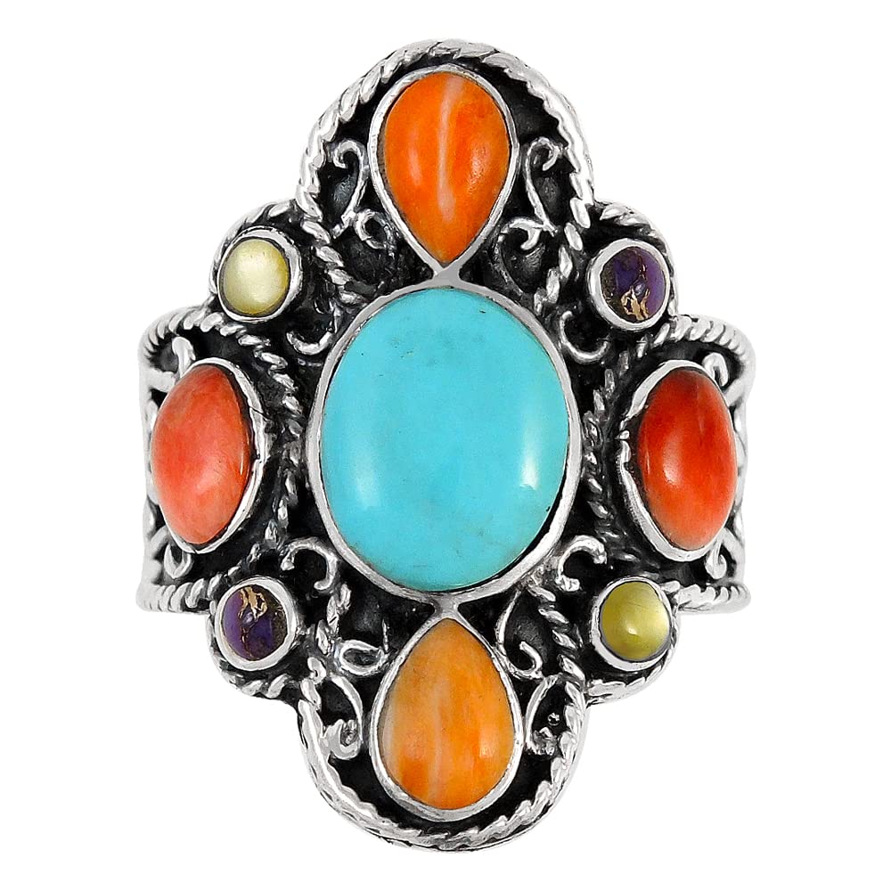 Turquoise Ring Sterling Silver 925 Genuine Gemstones Size 6 to 11 (Turquoise) (7)
