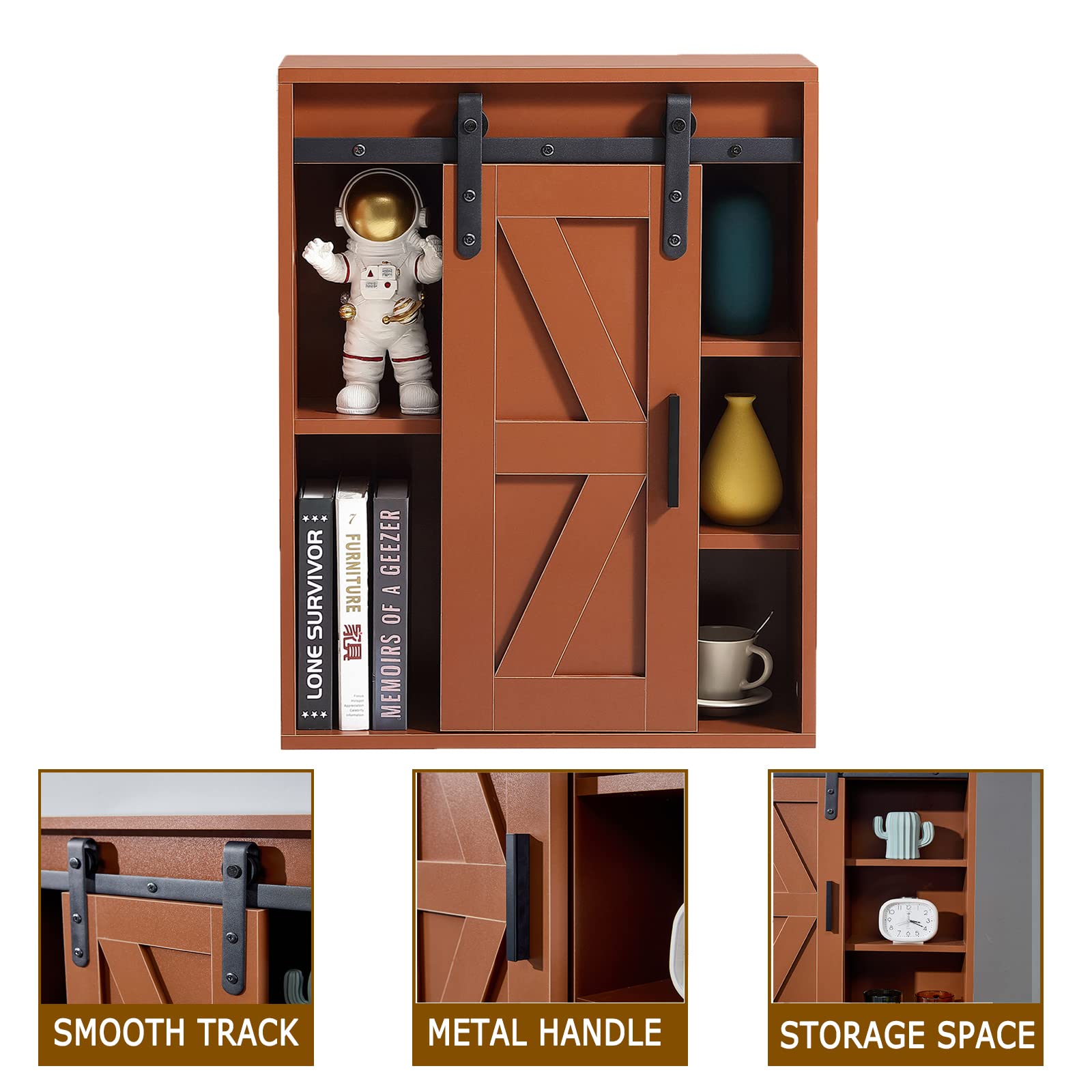 VEEKI Bathroom Wall Cabinet, Adjustable Door and 5 Shelves Space Saver Storage Cabinet, Wall Mounted Storage Organizer for Bathroom, Toilet, Kitchen, Restroom, 22x8x28 Inch (Espresso)