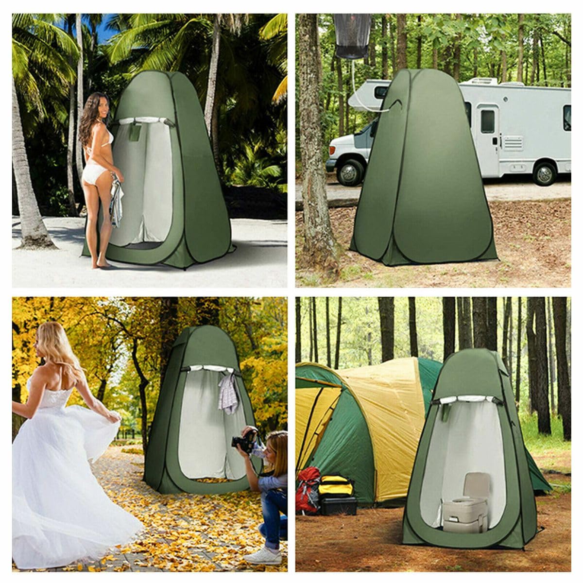Pop Up Privacy Shower Tent, Portable Outdoor Camping Bathroom Toilet Tent, Extra Tall Privacy Shelters Room, Spacious Changing Room for Hiking Beach, Lightweight & Sturdy, Foldable, Green