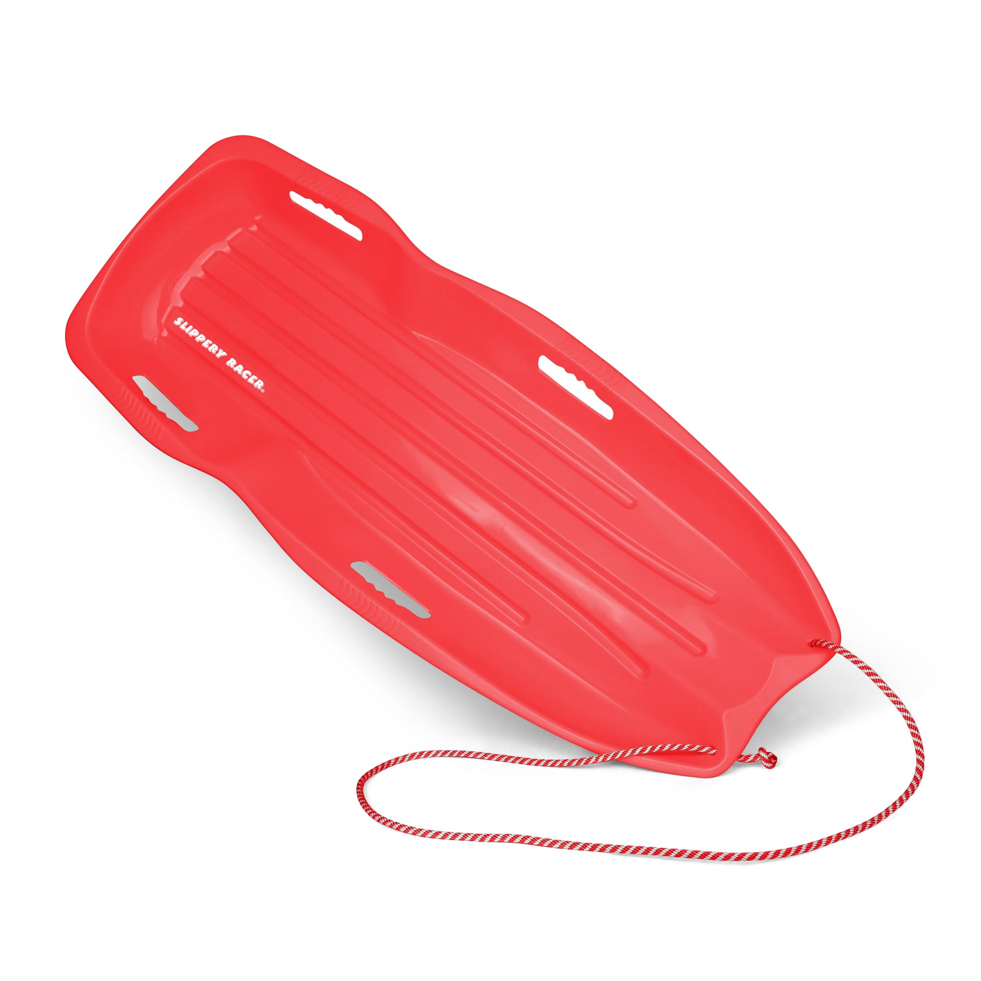 Slippery Racer Downhill Xtreme Flexible Adults and Kids Plastic Toboggan Snow Sled for Up to 2 Riders with Pull Rope, (2 Pack) (Red/Green)