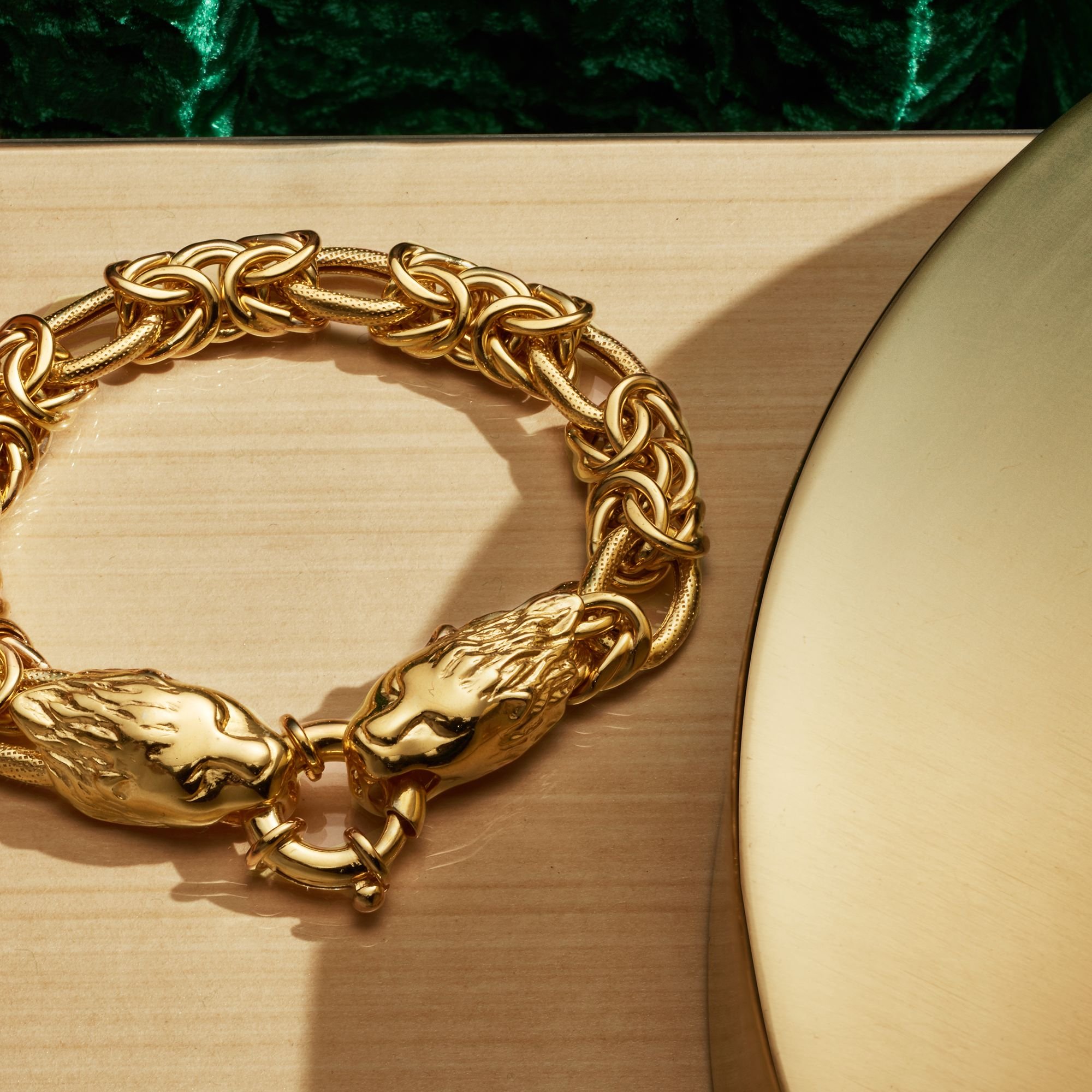 Ross-Simons Italian 24kt Gold Over Sterling Byzantine Double Lion Head Bracelet. 8 inches
