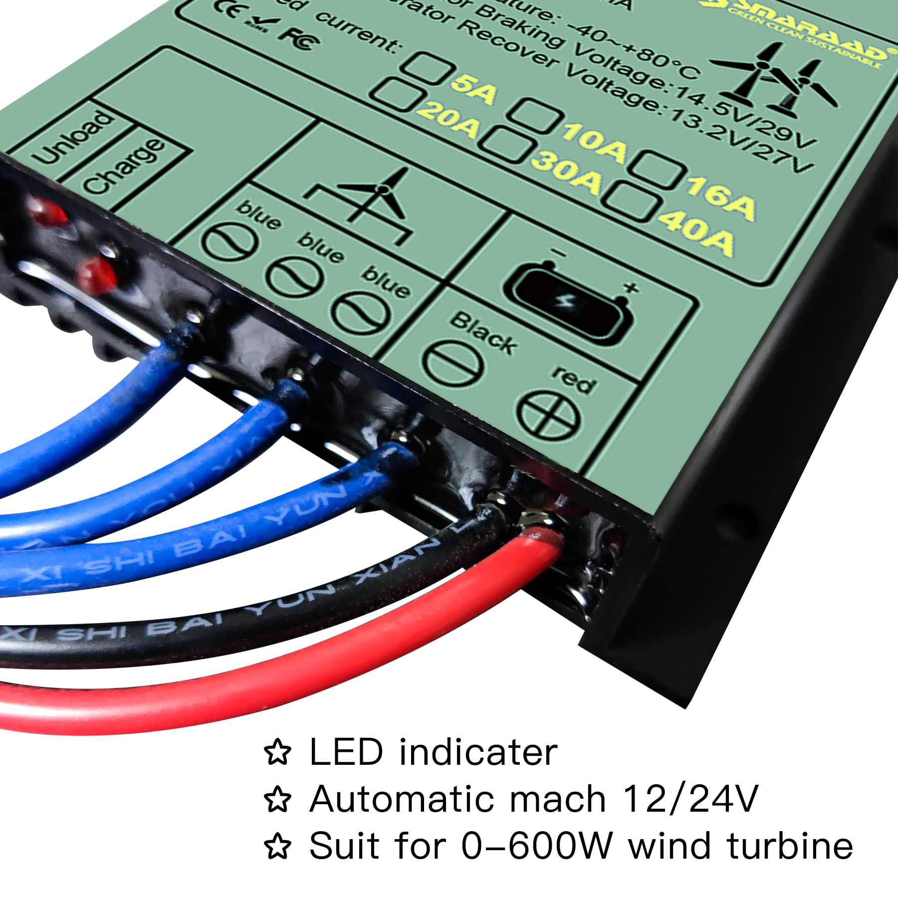 Smaraad MPPT Wind Turbine Charge Controller 12V/24V Auto Match, Mini Wind Generator Controller with IP67 Waterproof Suitable for 300W 400W 500W 600W Wind Turbine System, 3.1x3.2x2.6 Inches