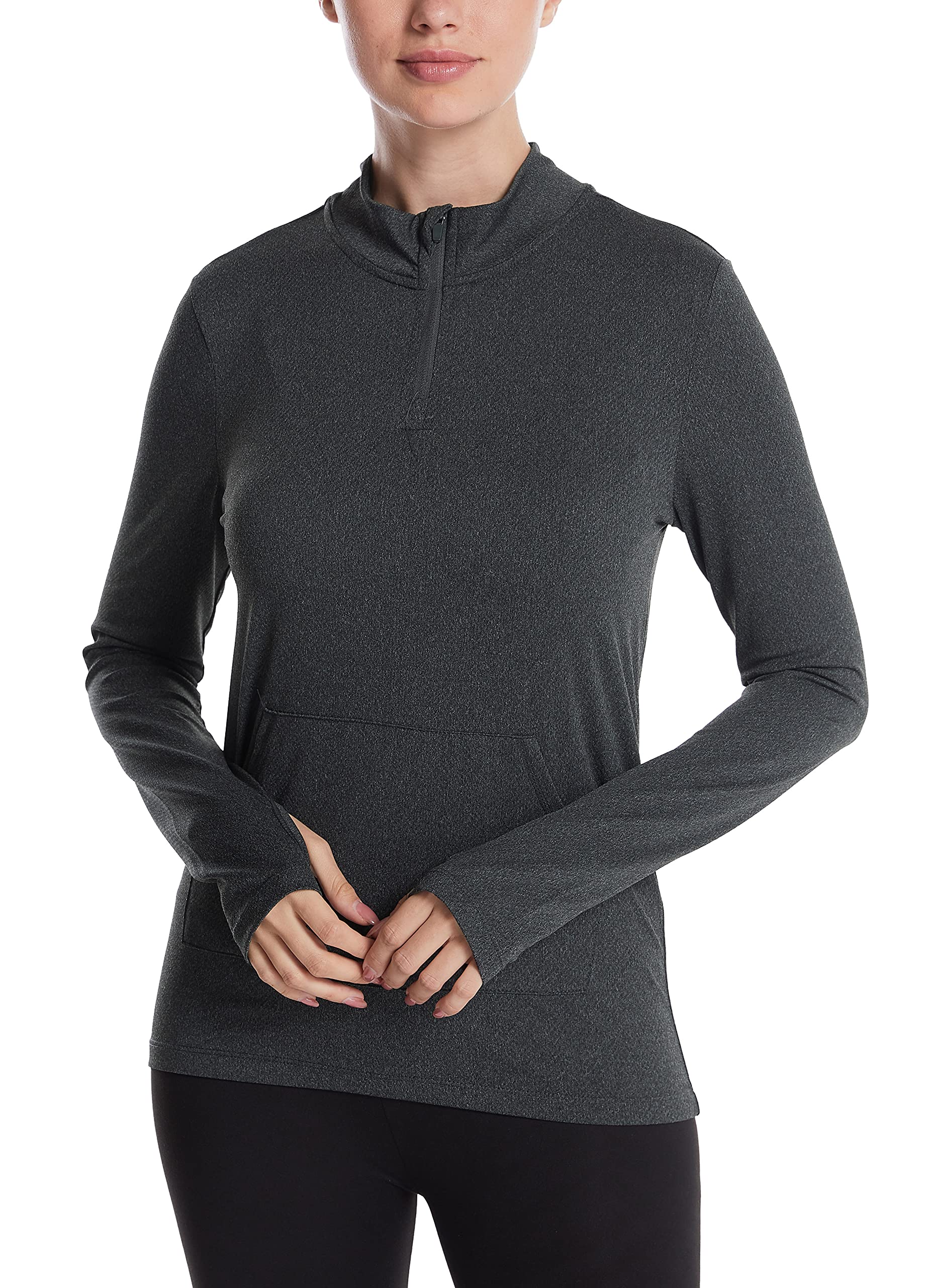 Women Quarter Zip Hiking Pullover Long Sleeve Lightweight Golf Tops Half Zip Running Pullover Yoga Shirts Athletic Tops with Thumb Holes Grey XL