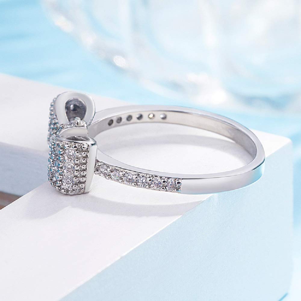 WANGYUSHENG Stylish Lovely Bow Statement Silver Plated Rings for Women ,Cubic Zirconia Rings for Adorable Gift (US size 6)