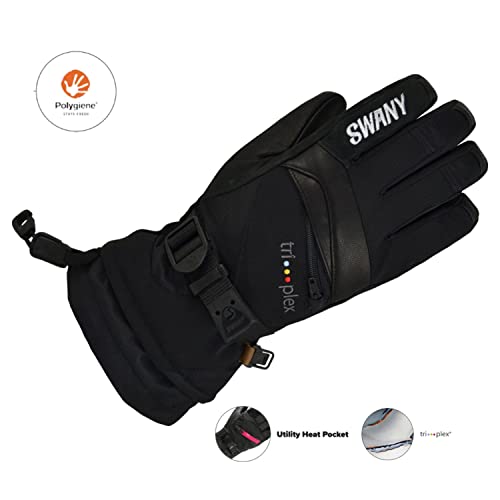 Swany Junior X-Change Sports Moisture-Wicking Quick-Drying Warm Durable Flexible Leather Winter Gloves, Black, Small