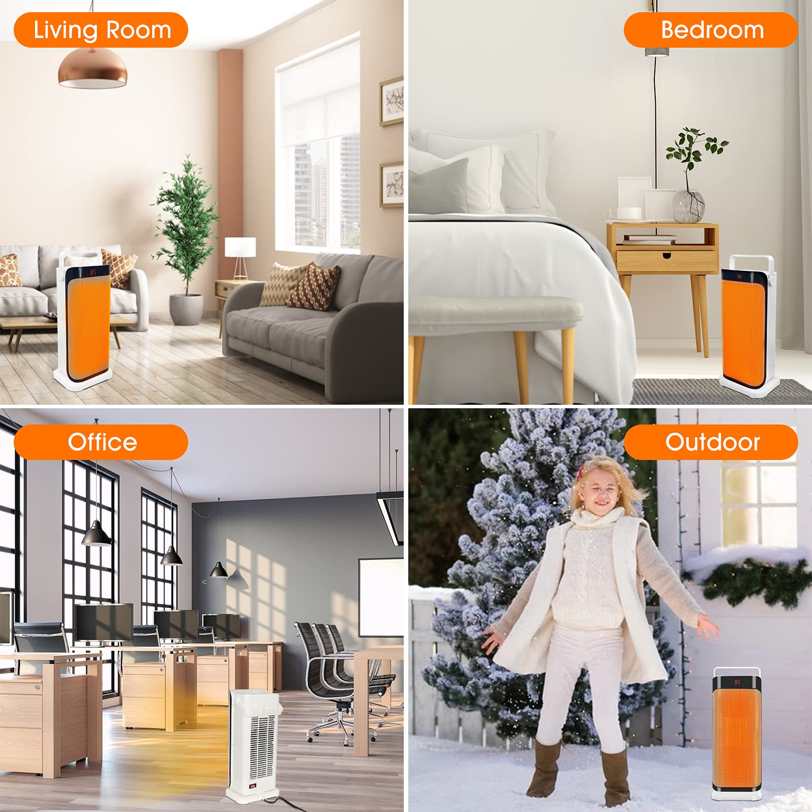 tectake Space Heater - 1500W Portable Electric Heater with Remote, Fast Heating Ceramic Tower Heater Fan, 12H Timer, 120°Oscillating Heater for Indoor Use Office Large Room Bedroom Desk