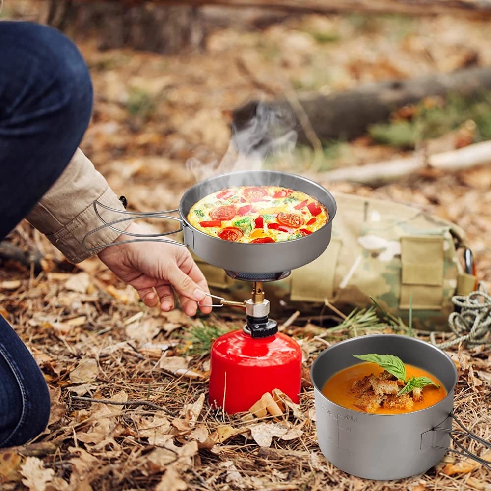 YFDM Bowls Camping Cookware Set Camping Pot Outdoor Pan Outdoor Cooking Tableware with Foldable Handles Mesh Sack