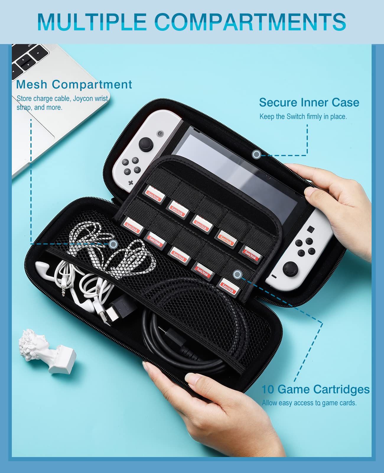 TiMOVO Carrying Case for Nintendo Switch OLED Model 2021 & Switch, Durable Hard Shell Game Storage Handbag Portable Travel Bag PU Pouch with Pocket for 10 Game Cards & Accessories, Dreamy Nebula