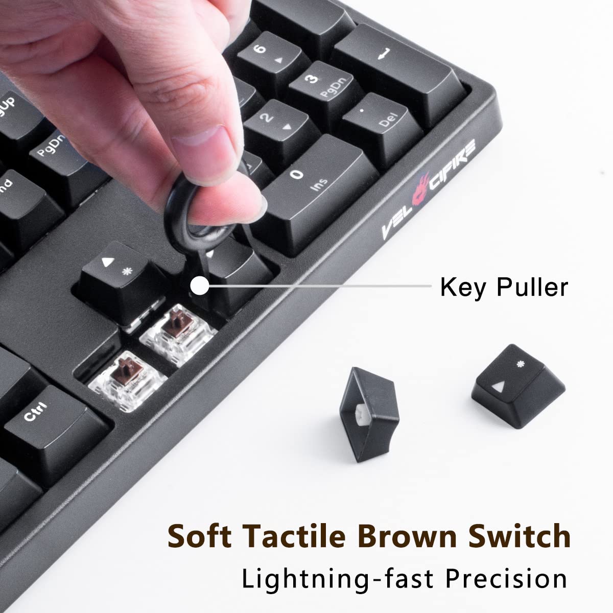 VELOCIFIRE Wireless Mechanical Keyboard Ergonomic, VM02WS 104-key Full Size with Brown Switches White Backlit & High Battery Lasting for Copywriters, Typists, Programmer(Black)