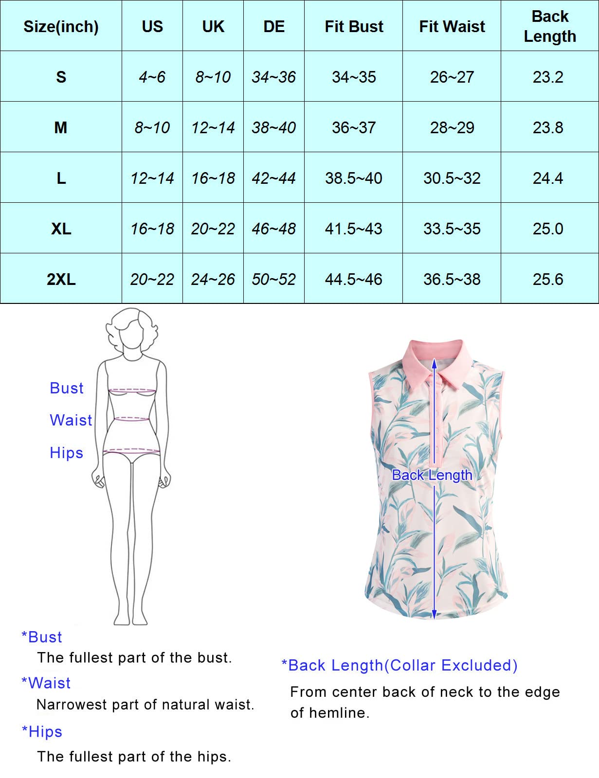 Women's Golf Polo Shirts Quick Dry Sleeveless Tennis Active Top Cool Dri Performance Polo Print Golf Wear for Ladies(Pink Leaf,L)