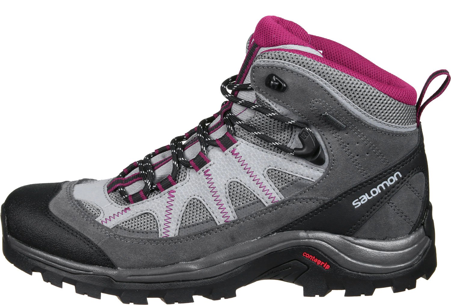Salomon Women's Authentic Leather GORE-TEX Backpacking Boots, Pearl Grey/Grey Denim/Mystic Purple, 11 M US