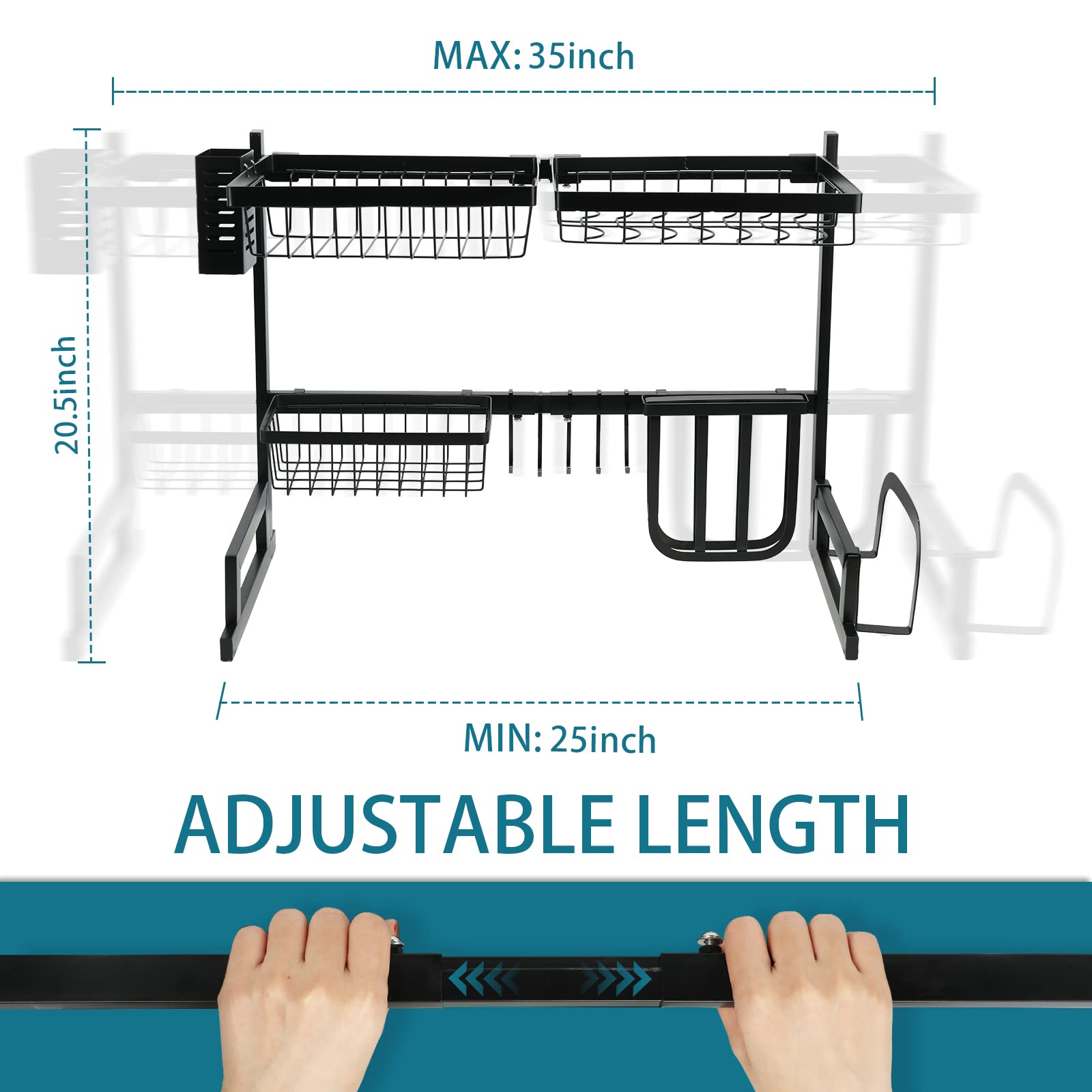 Vipush Over The Sink Dish Drying Rack - Large Dish Drainer for Storage Kitchen Counter Organization, Adjustable Stainless Steel Over Sink Display(25-35inch)