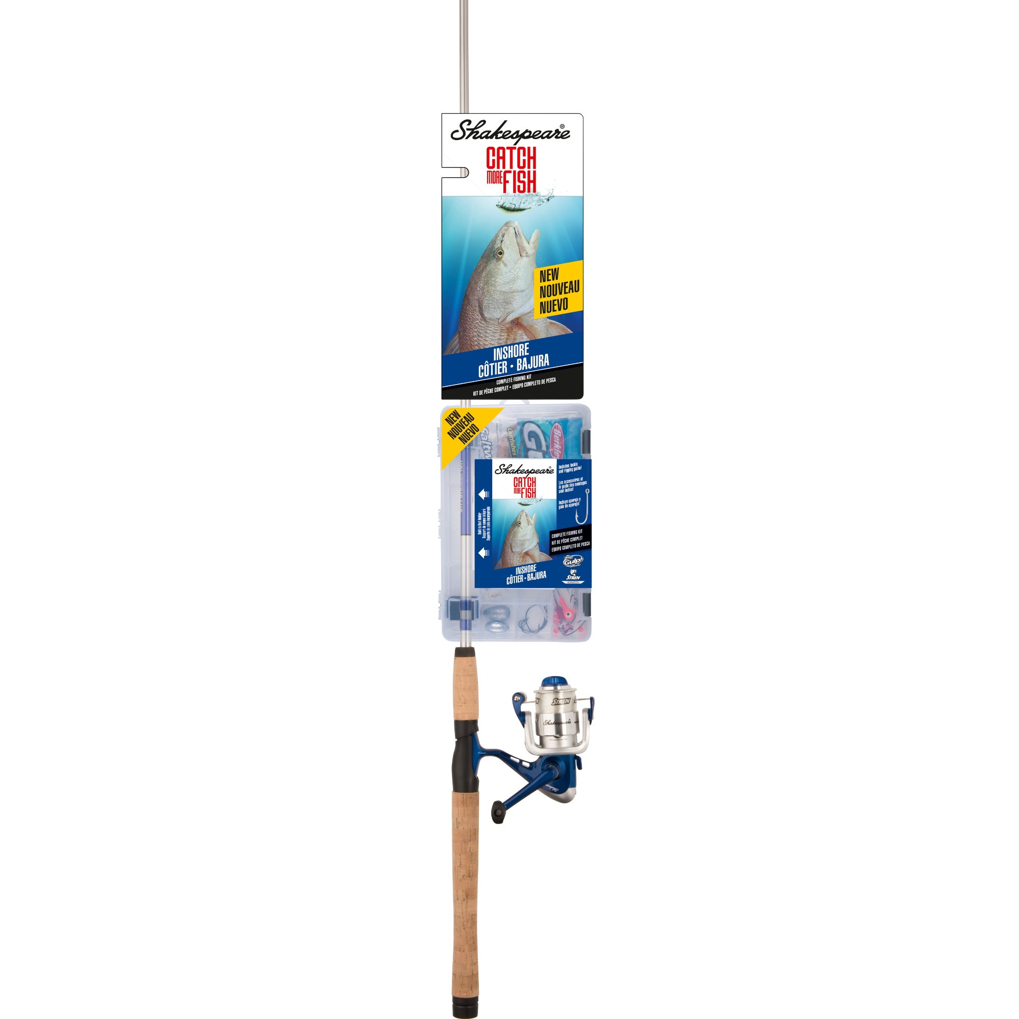 Shakespeare Catch More Fish Inshore Spinning Fishing Combo, includes Fishing Rod & Reel, Berkley Fishing Baits, Live Bait Tackle, Pre-Spooled with 10lb Stren Line
