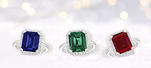 Tirafina Emerald Cut Gemstone Ring, Lab-Created Emerald and White Sapphire Ring Set in a Sterling Silver Band, Emerald Cut Birthstone Rings, Silver Jewelry, Rings for Women (10x8 mm stone)
