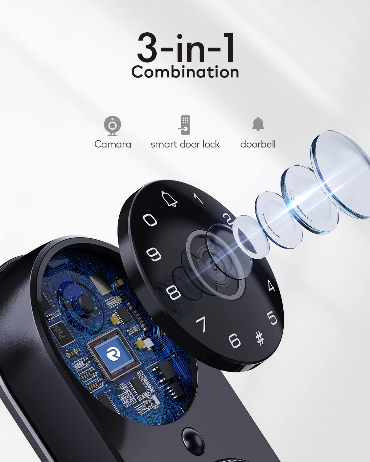Revolo WFV01 Smart Lock with Camera, WiFi Smart Video Lock, Keyless Entry Door Lock, Doorbell Camera Wireless with Chime, Supports App Control, 1080P HD Video, Alexa Enable, Auto-Locking, Black