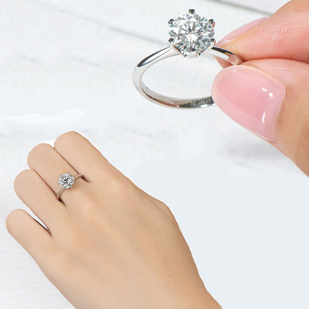 Voogueme 2.0 Carat Selection Six-Prong Solitaire Moissanite Engagement Wedding Anniversary Promise Rings in Solid Sterling Silver Ring for Women with Gift Box