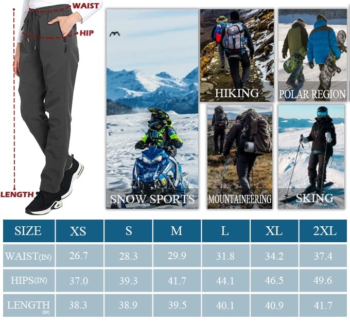 Womens Snow Ski Pants Waterproof Windproof Fleece Lined Warm Hiking Insulated Pants DarkGrey L