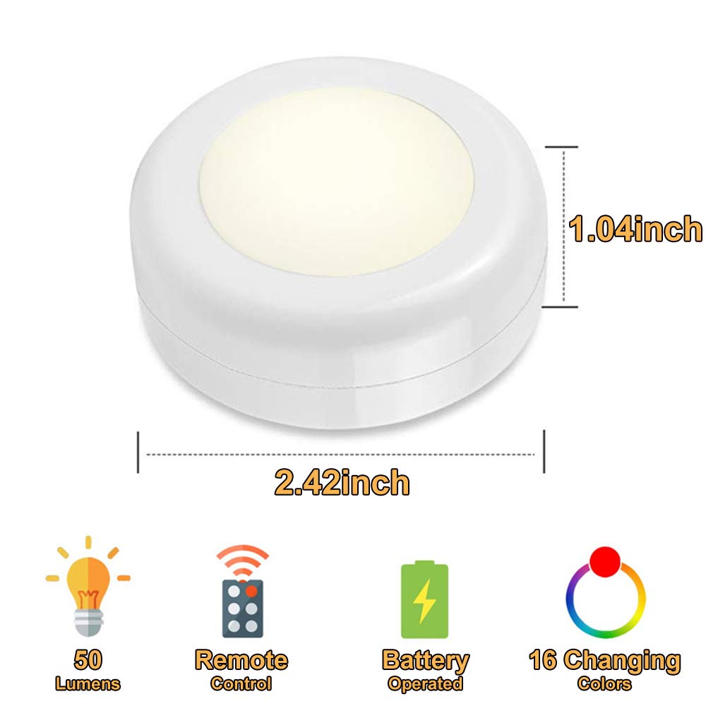 SIXDEFLY Wireless 16 Color Changing LED Puck Light 12 Pack LED Under Cabinet Lighting Closet Light Battery Powered Night Lights with Remote Control Dimmer & Timing Function