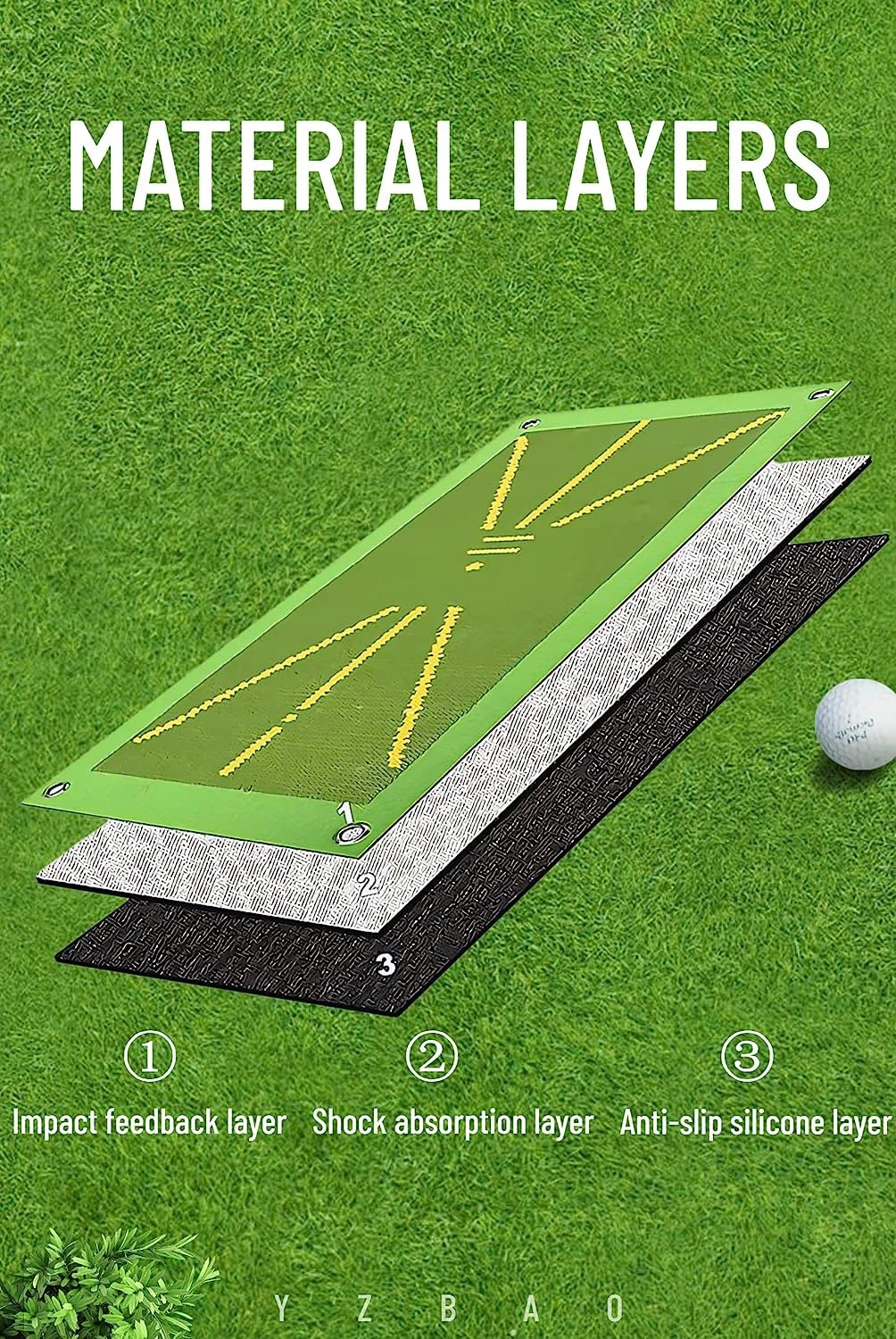 yzbao Golf Training Mat For Swing Detection Batting With 3 Balls| Indoor/Outdoor Mat| Aids That Instantly Displays The Path, Green-3