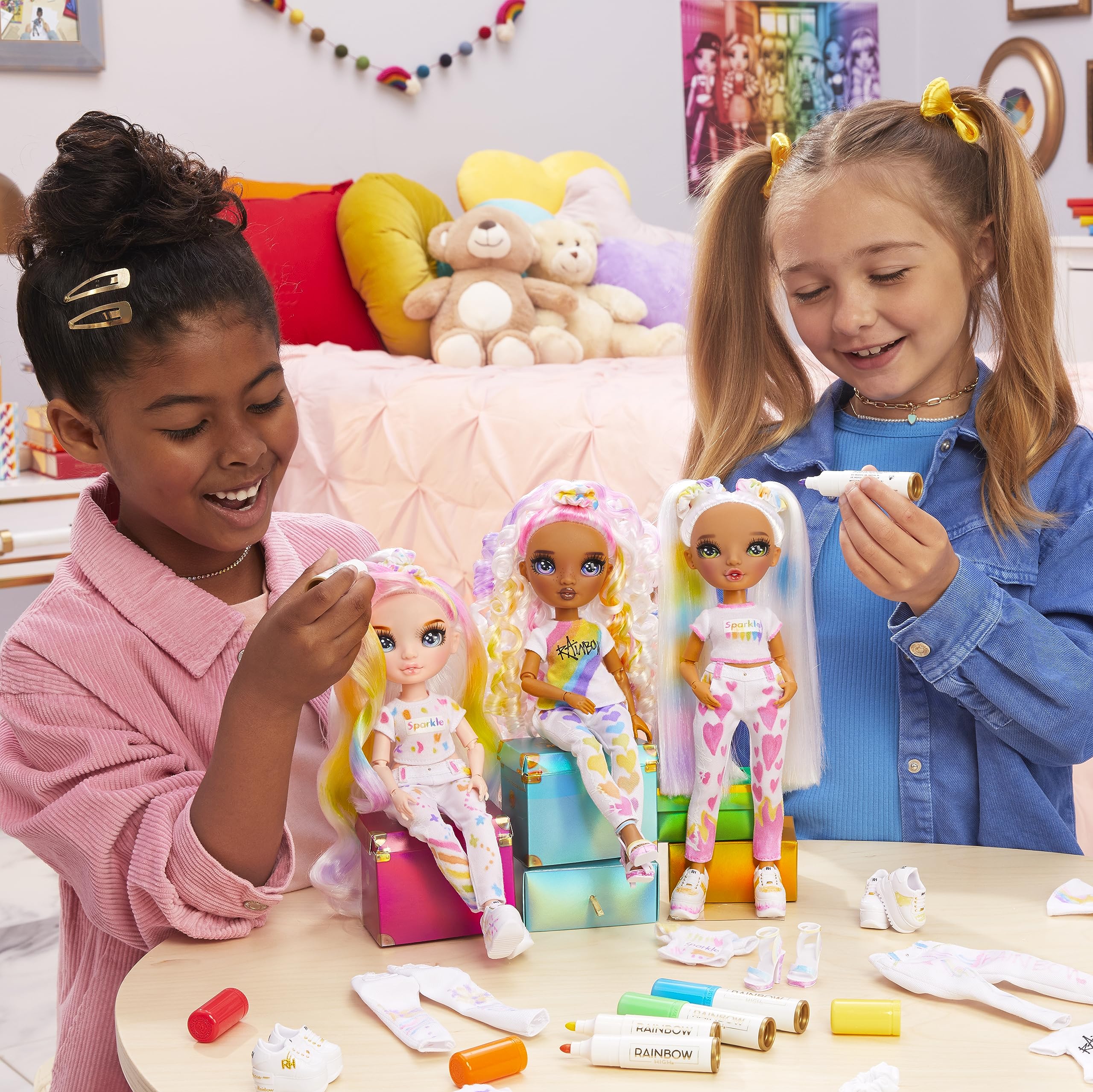Rainbow High Color & Create Fashion DIY Doll with Washable Rainbow Markers, Purple Eyes, Curly Hair, Bonus Top & Shoes. Color, Create, Play, Rinse and Repeat. Creative 4-12+
